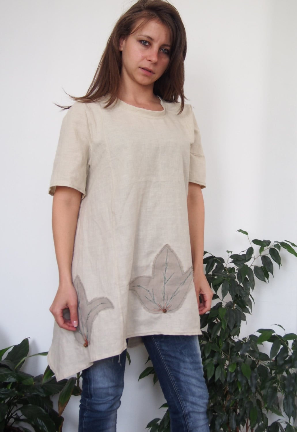 Over-sized Long Linen Tunic Midi Dress Plus Sizes Tunic & Nara LT007 - Etsy