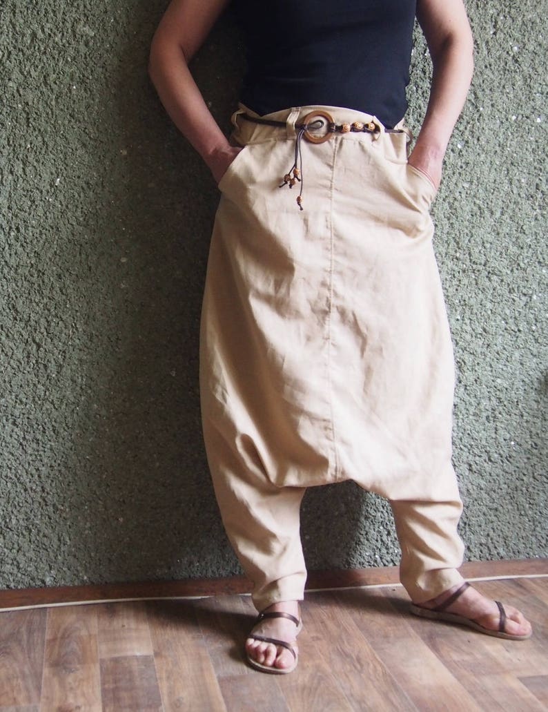 Loose Linen Pants Low Bottom Pants Drop Crotch Harem Pants - Etsy