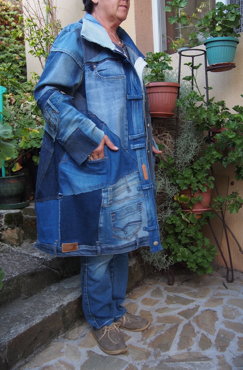 Patchwork Denim Coat: Upcycled Jean Cape, Ripped Design - Etsy