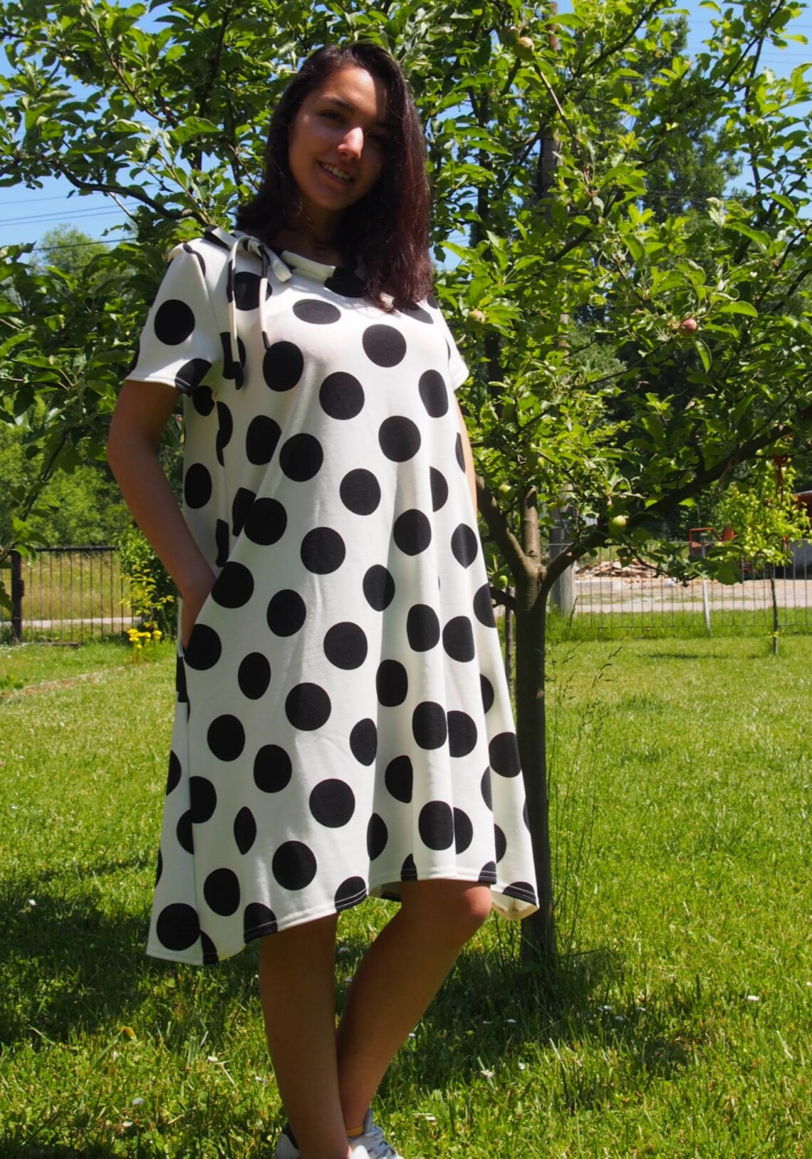 Over-sized Long Tunic Punctate Jersey Tunic Midi Dress Plus Sizes Tunic ...