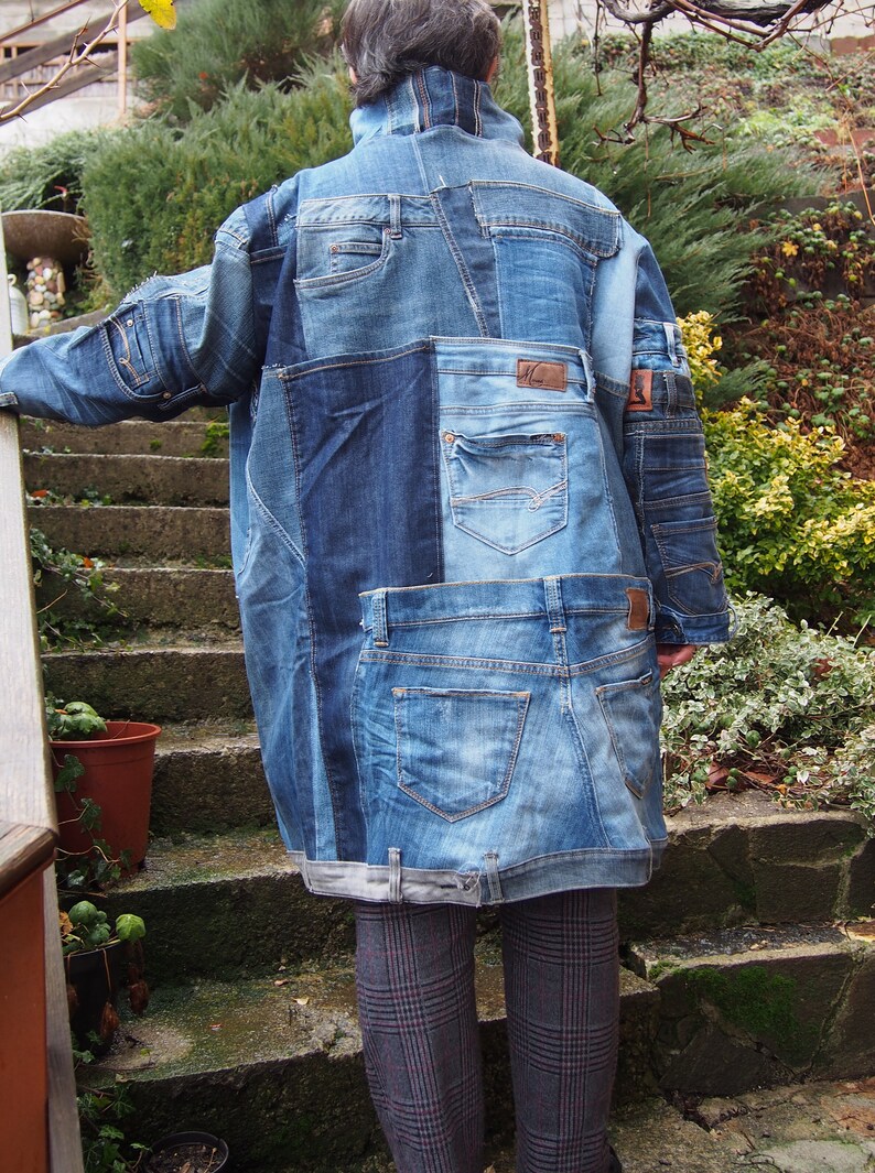 Unique Denim Coat Patches Ripped Denim Cape Patchwork Jeans - Etsy
