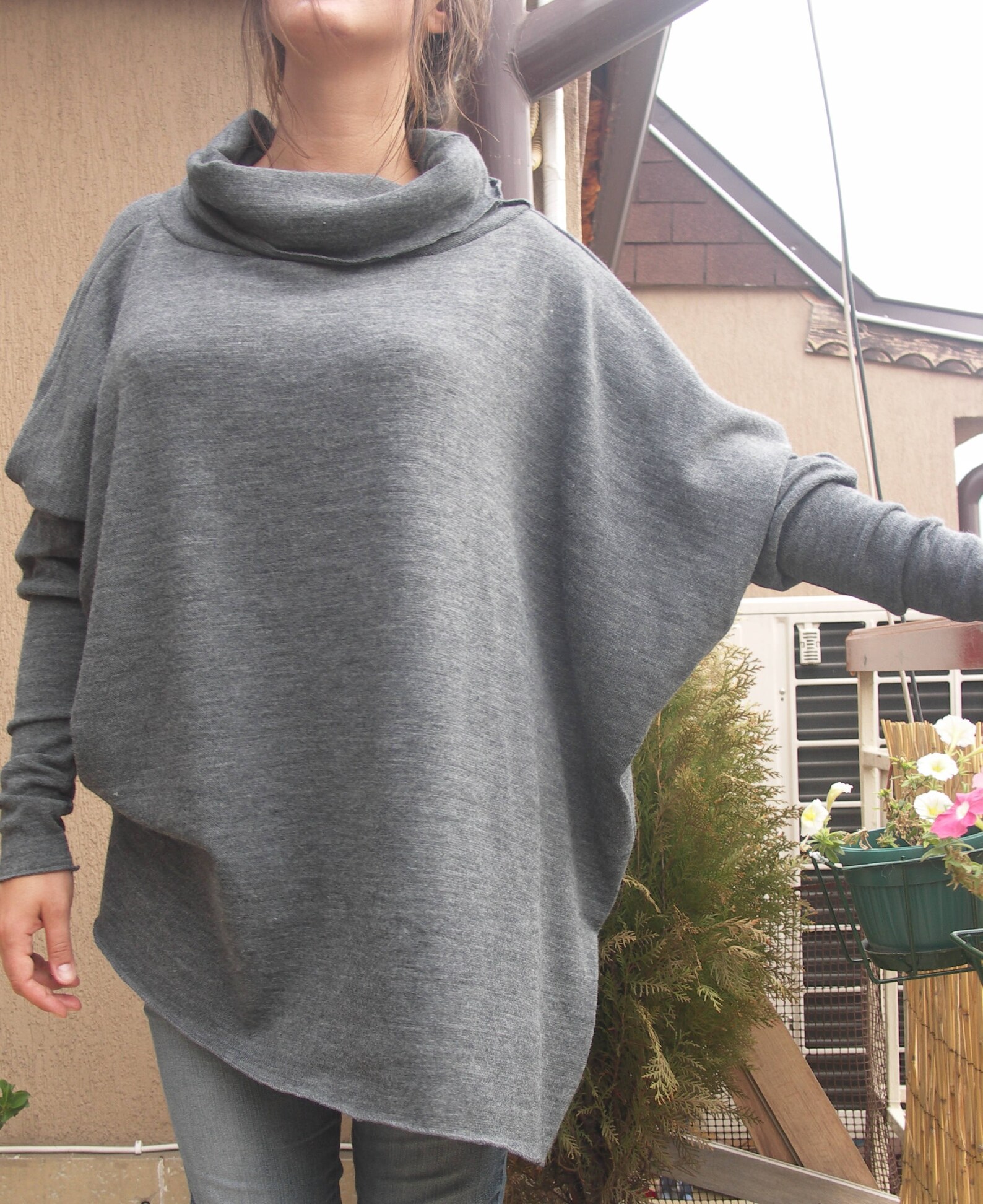 Over-sized Tunic Long Sleeve Knitted Cotton Tunic Turtle Neck - Etsy