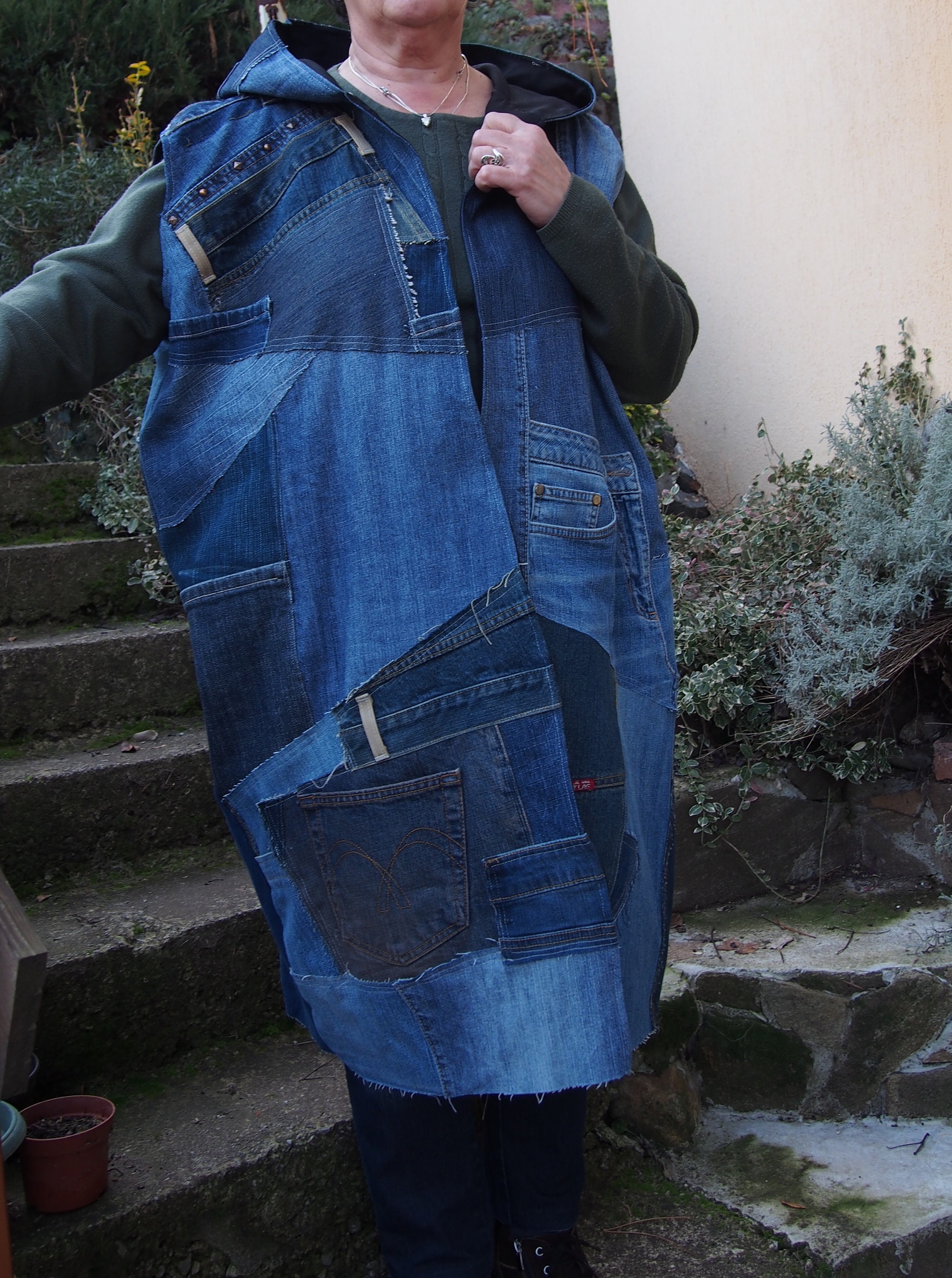 Unique Denim Coat Patches Ripped Denim Cape Patchwork Jeans - Etsy