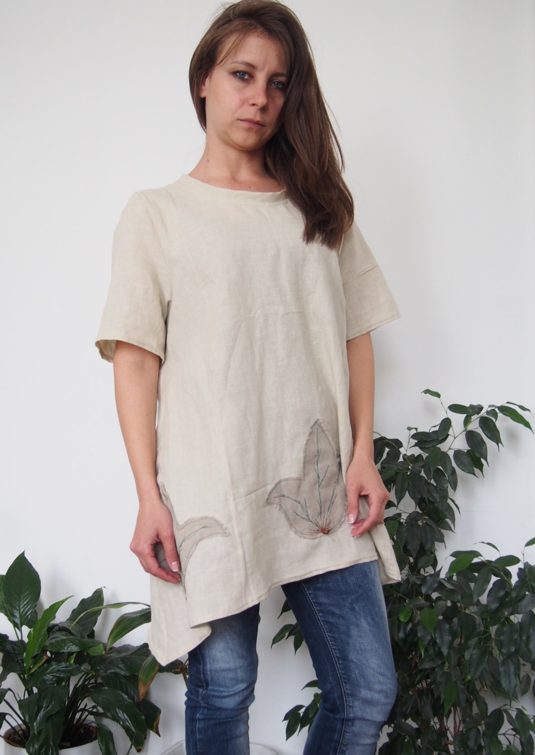 Over-sized Long Linen Tunic Midi Dress Plus Sizes Tunic & Nara LT007 - Etsy