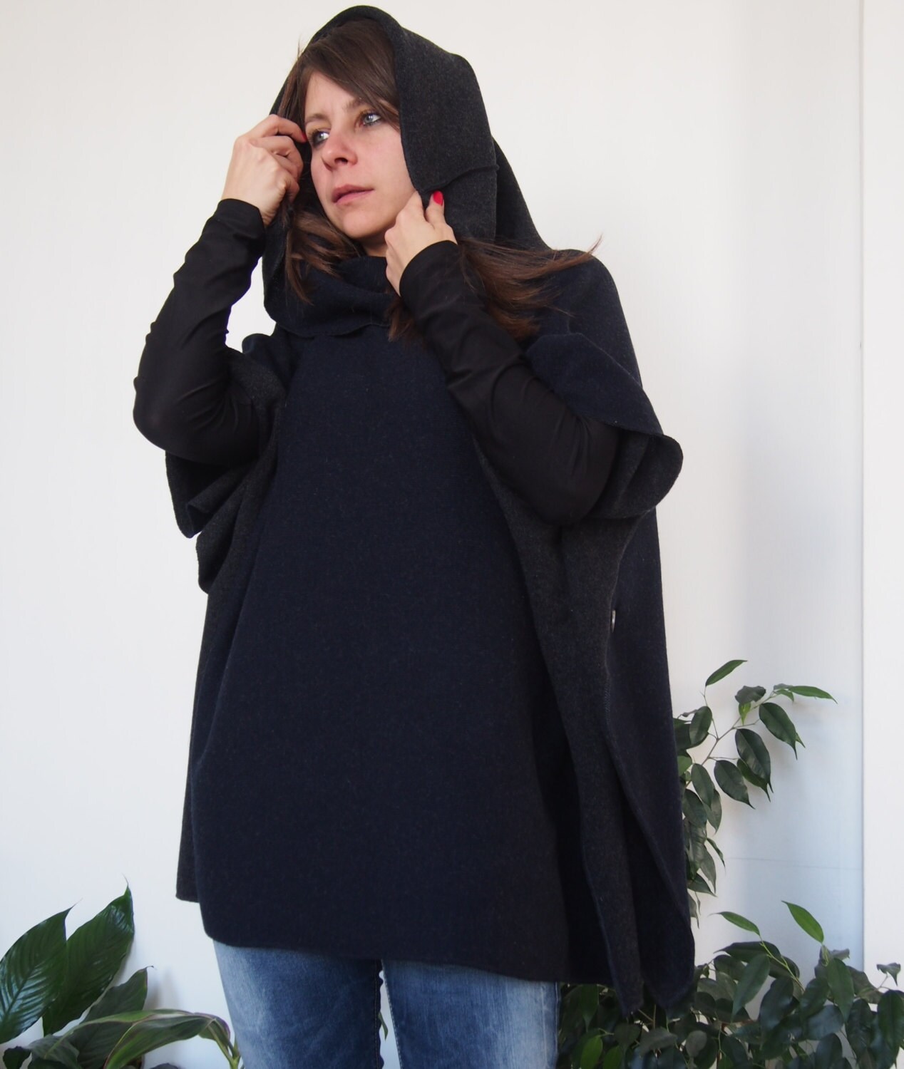 Ultra Comfortable Warm Revesible Knitted Poncho With Side Buttons ...