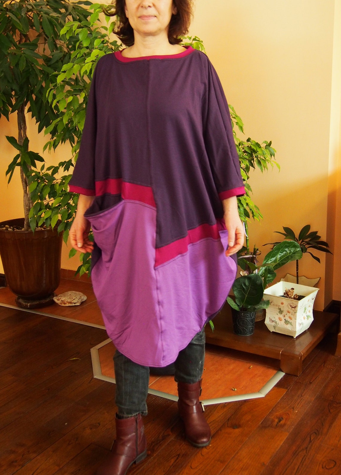 Purple Over-sized Long Sleeve Tunic Quality Cotton Tunic Long | Etsy