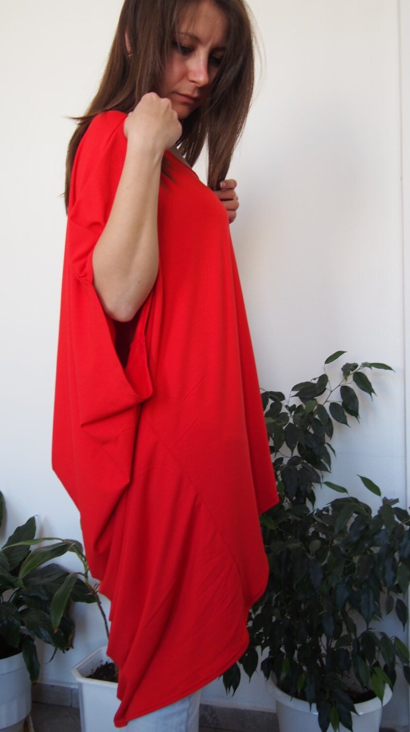 Red Oversized Tunic Loose Tunic Top Jersey Tunic for Women - Etsy