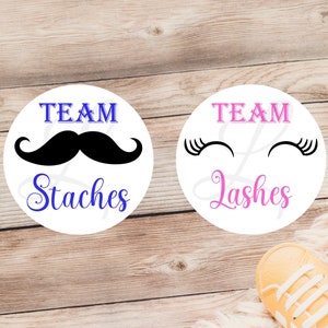 Team Staches and Team Lashes Gender Reveal Baby Stickers, Team Boy and ...