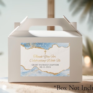 Personalized Blue Baptism Labels for Gable Boxes, Custom Boy ...