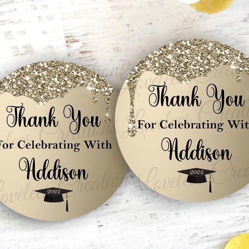 Graduation Sticker Graduation Round Sticker Gold Glitter - Etsy