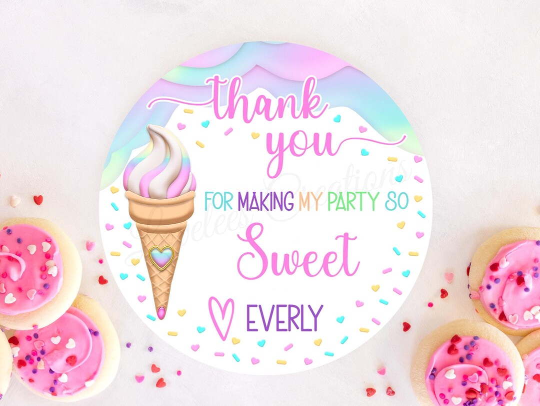 Ice Cream Birthday Sticker, Personalized Ice Cream Birthday Label ...