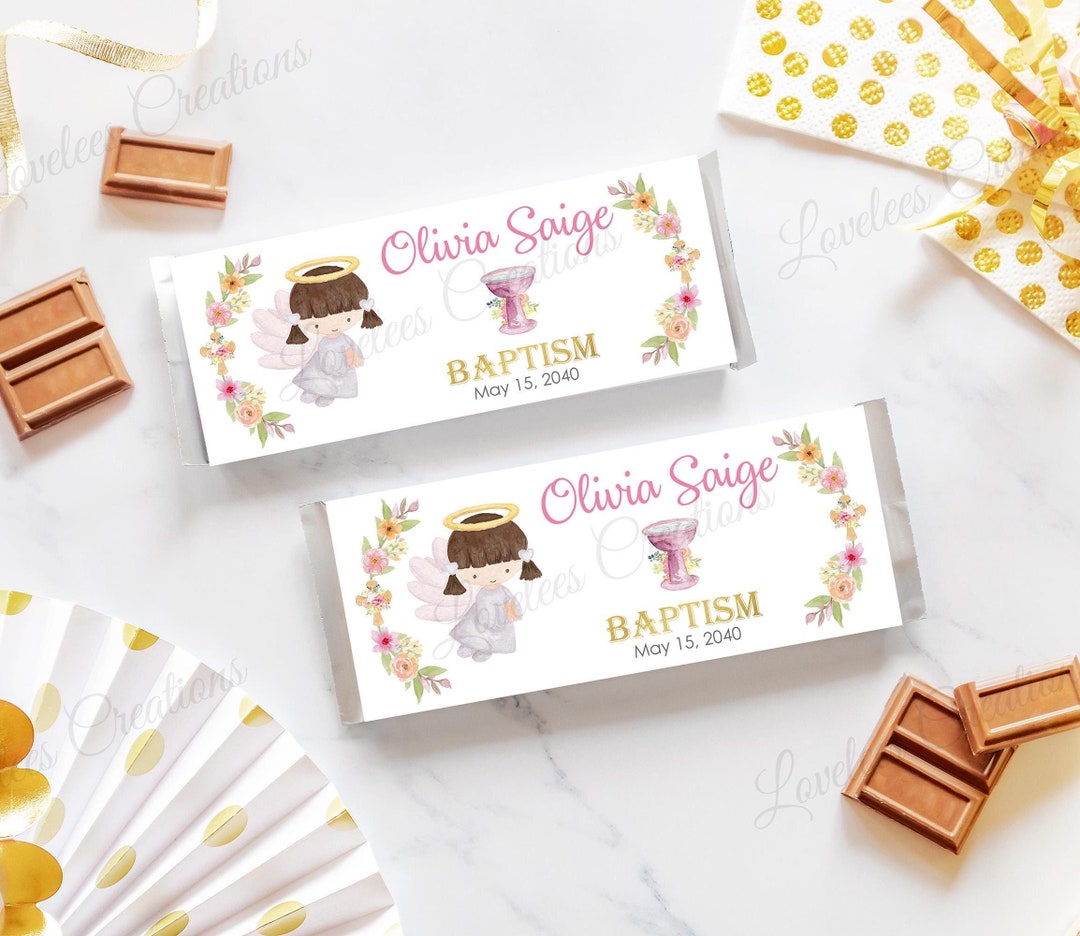 Girl Angel Baptism Chocolate Bar Wrapper, Mi Bautizo, Christening Favor ...