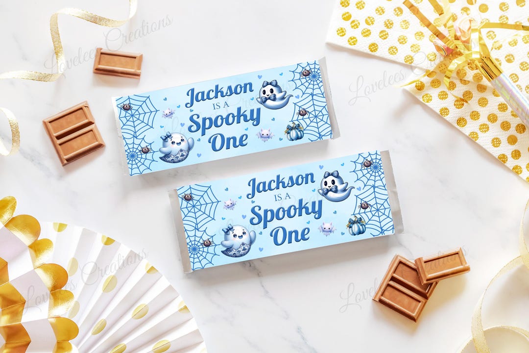 Personalized Spooky One Chocolate Bar Wrapper, Blue First Boo-day Party ...