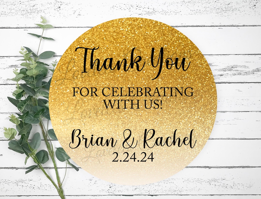 Personalized Wedding Thank You Stickers Stickers, Custom Gold Thank You ...