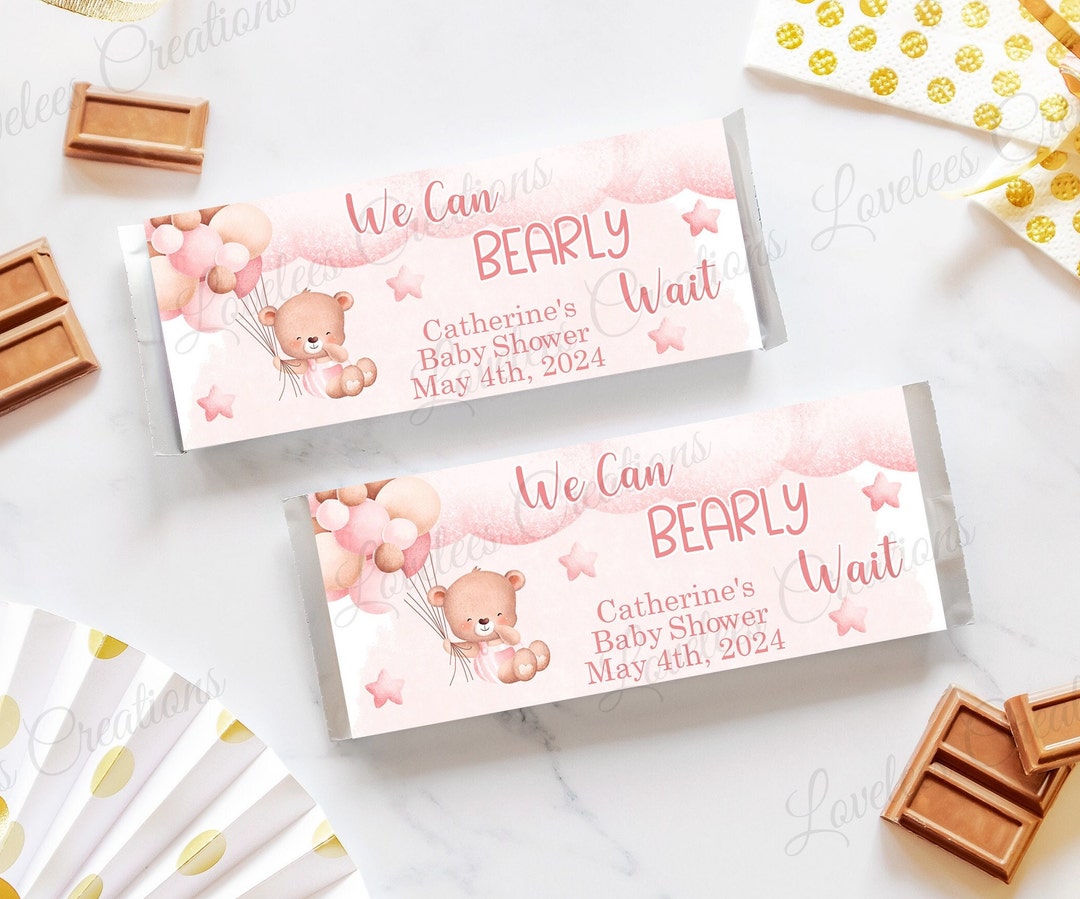 Pink Teddy Bear Baby Shower Chocolate Bar Wrapper, Bear Candy Bar Favor ...