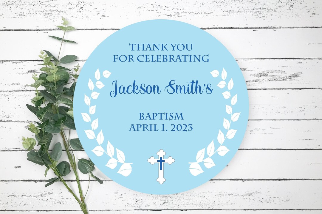 Personalized Blue Baptism Stickers, Boy Baptism Stickers, Round ...