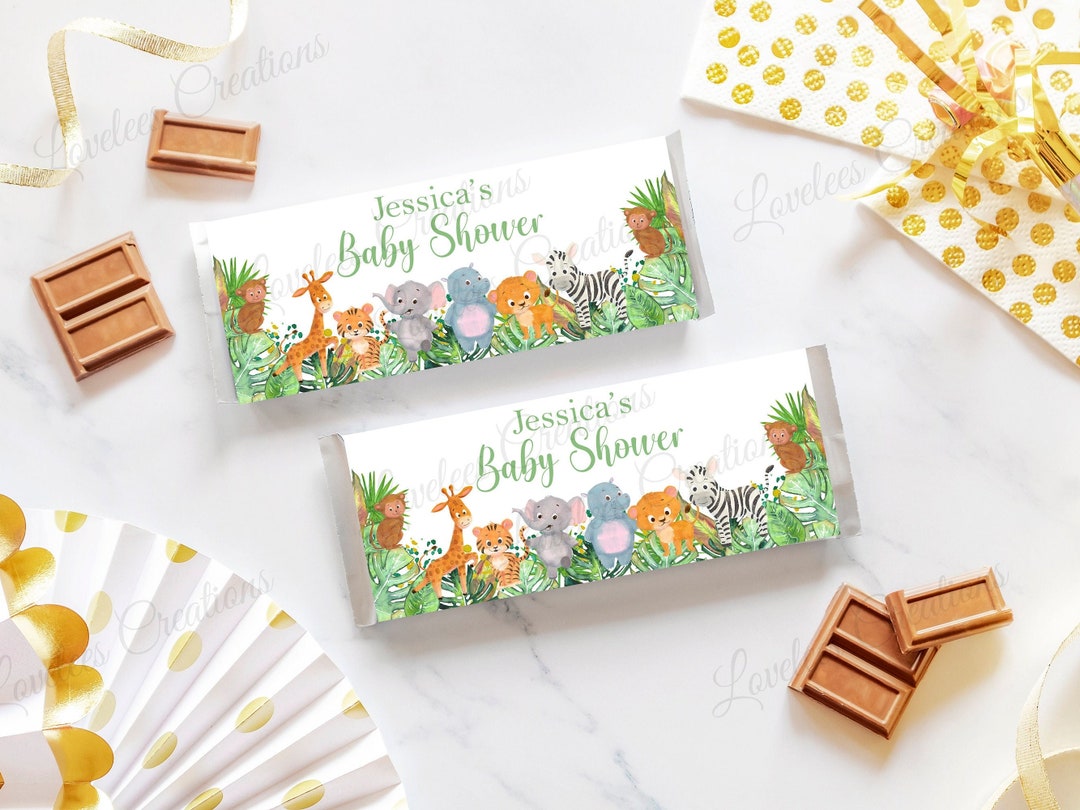 Jungle Animals Baby Shower Chocolate Bar Wrapper, Safari Animal Theme ...