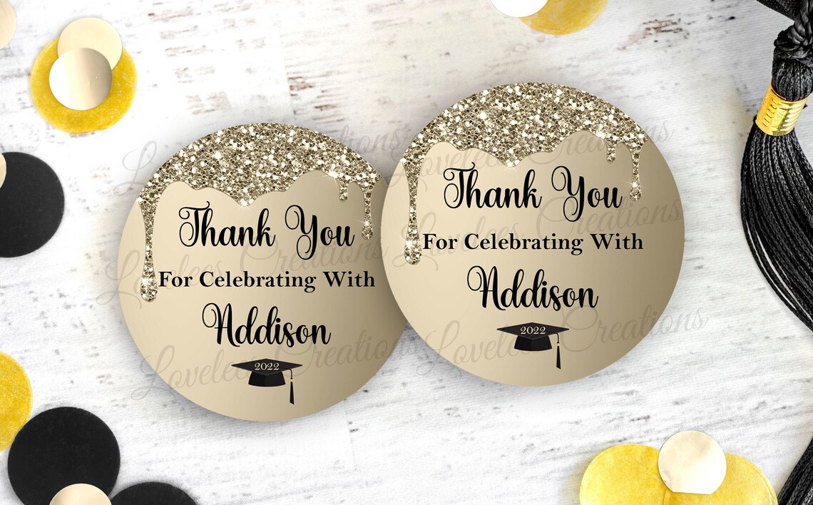 Graduation Sticker Graduation Round Sticker Gold Glitter - Etsy