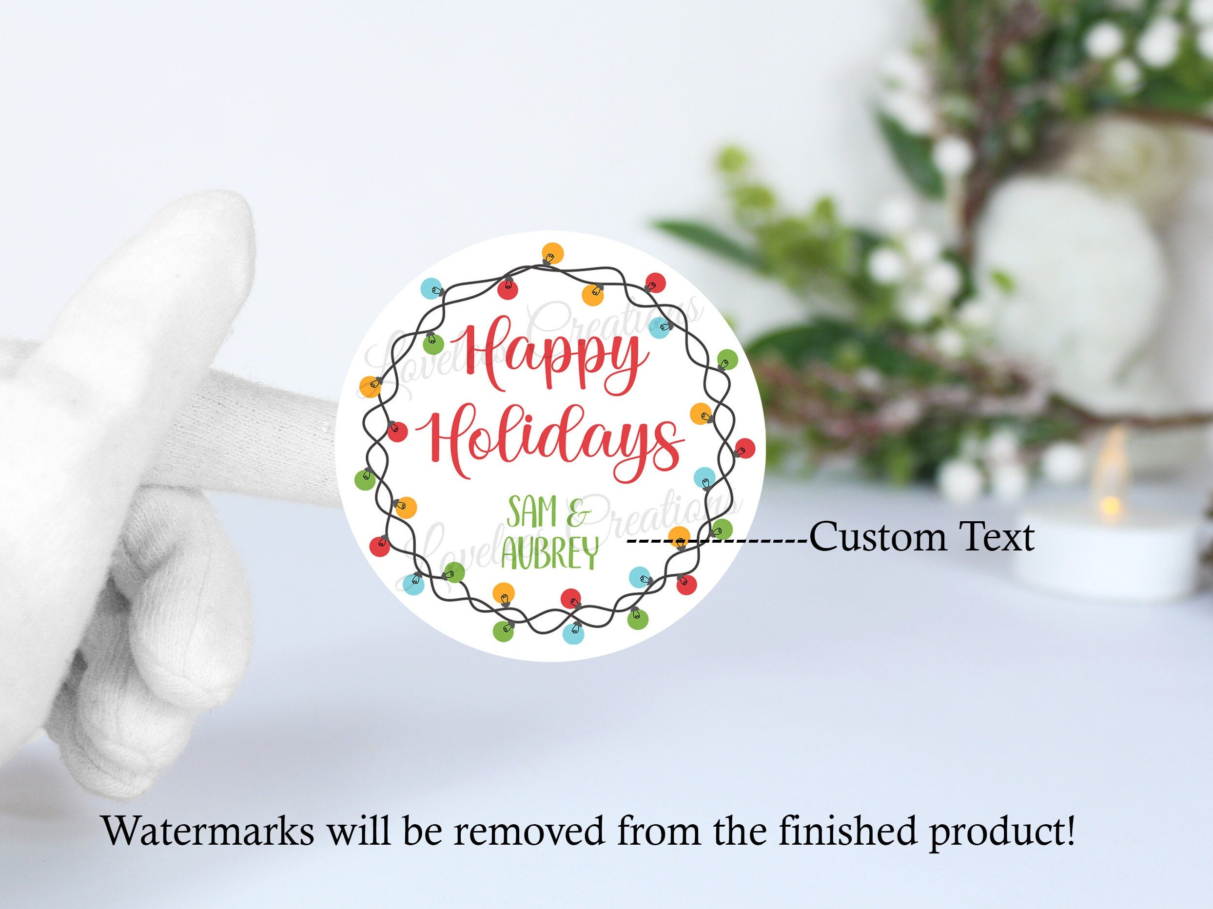 Personalized Happy Holidays Sticker, Custom Christmas Round Sticker ...