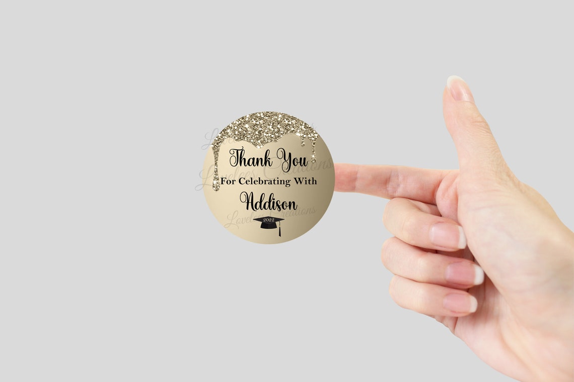 Graduation Sticker Graduation Round Sticker Gold Glitter - Etsy