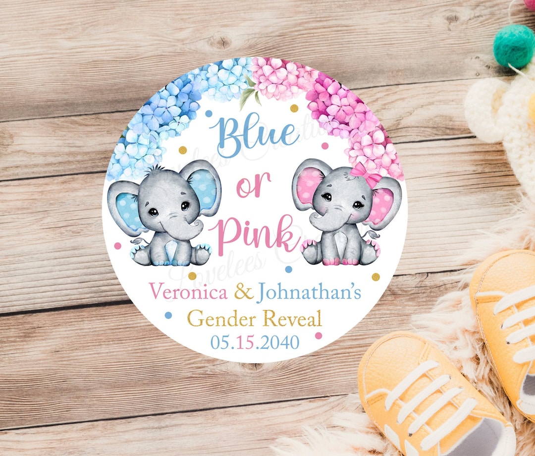 Elephant Gender Reveal Sticker, Personalized Gender Reveal Label ...