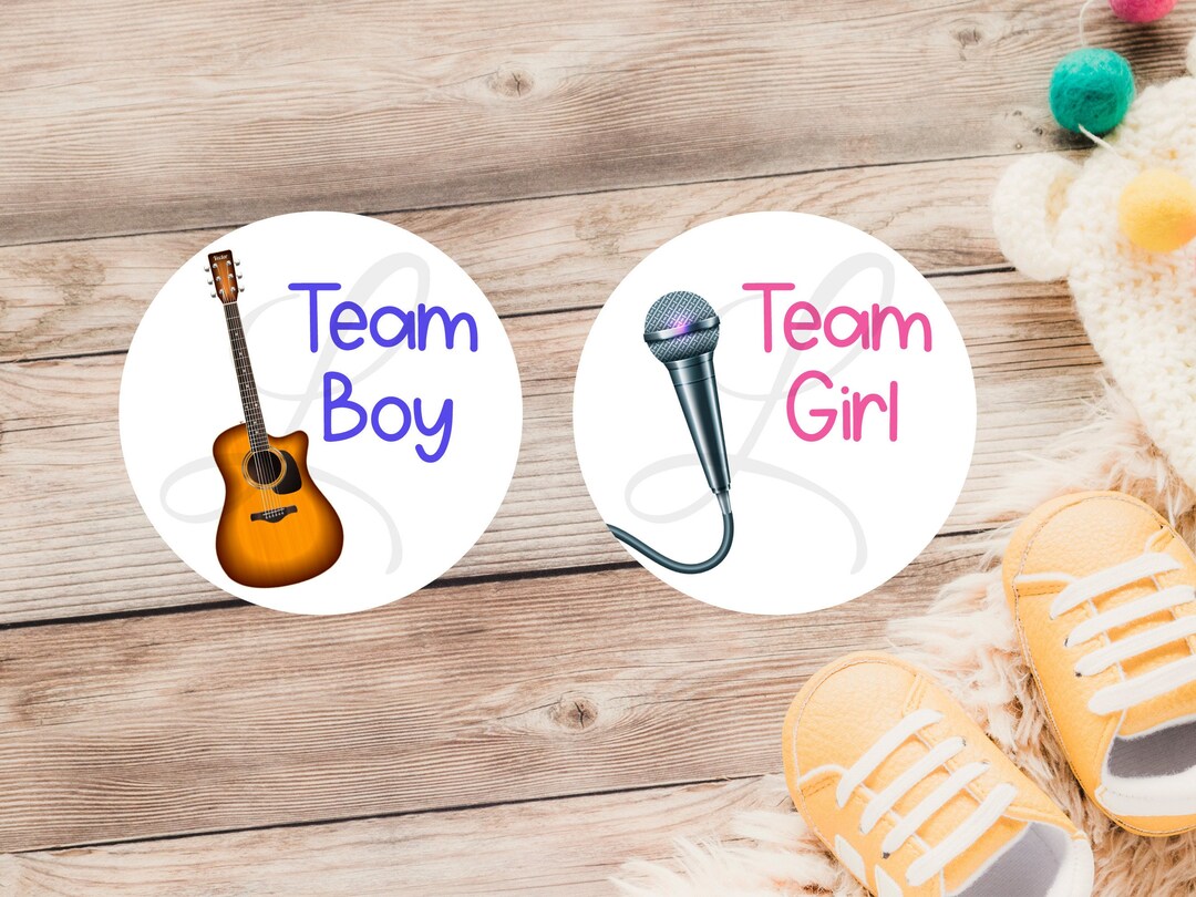 Team Boy Team Girl Baby Shower Sticker, Team Guitar and Team Microphone ...
