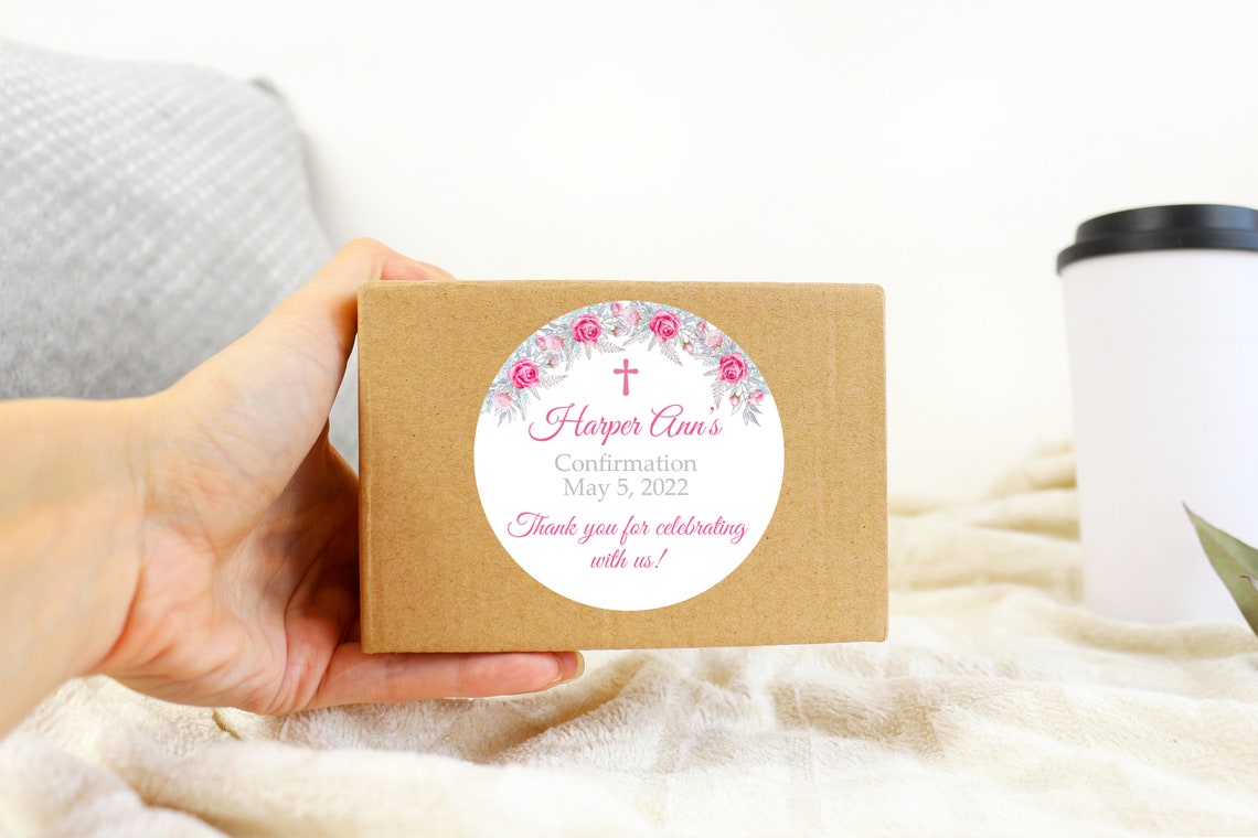 Personalized Confirmation Sticker, Custom Confirmation Pink Flower ...