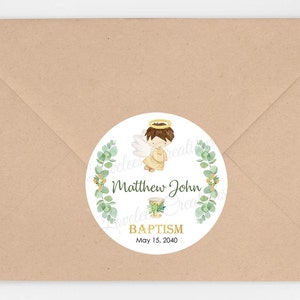 Baptism Angel Boy Personalized Label, Custom Christening Sticker, Mi ...