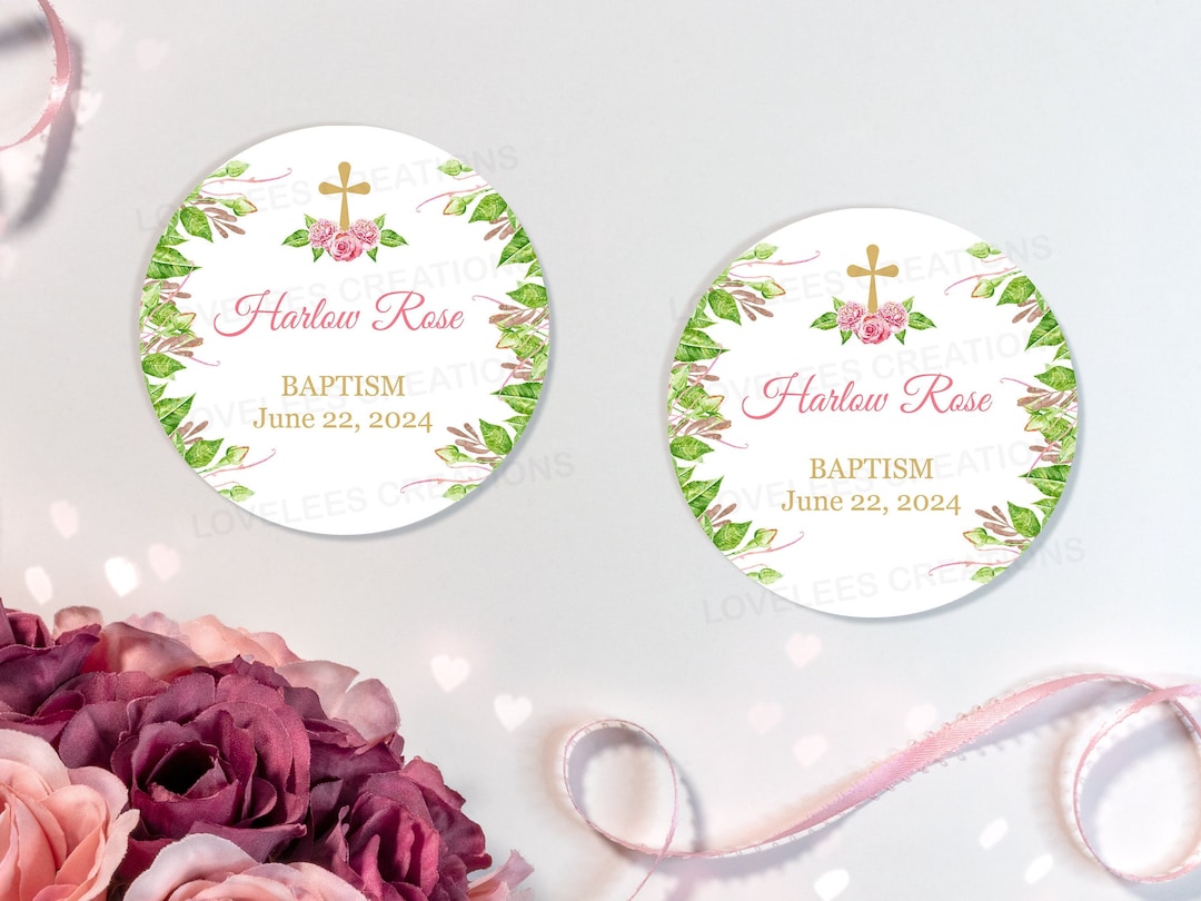 Personalized Baptism Sticker, Custom Pink Baptism Label, Religious ...