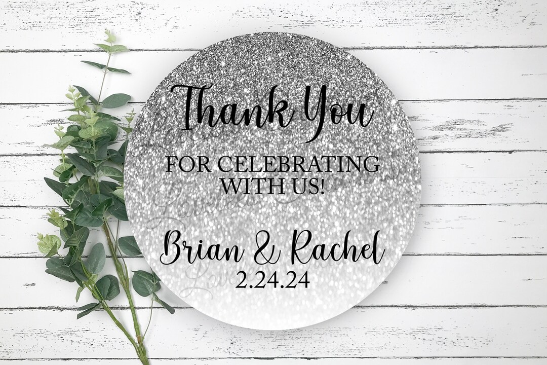 Personalized Wedding Thank You Stickers Stickers, Custom Silver Thank ...