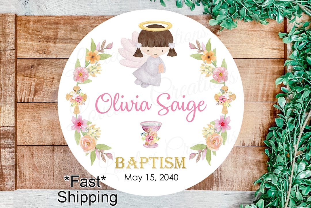 Personalized Baptism Angel Sticker, Custom Angel Girl Baptism Label, Mi ...