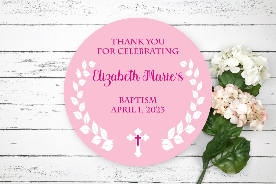 Personalized Pink Baptism Sticker, Custom Girls Pink Christening ...