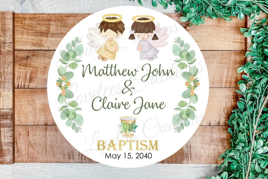 Baptism Angel Boy and Girl Personalized Label, Custom Christening ...