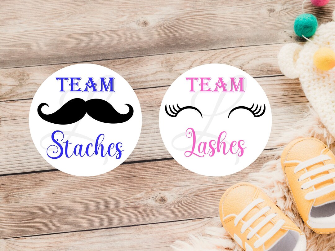 Team Staches and Team Lashes Gender Reveal Baby Stickers, Team Boy and ...