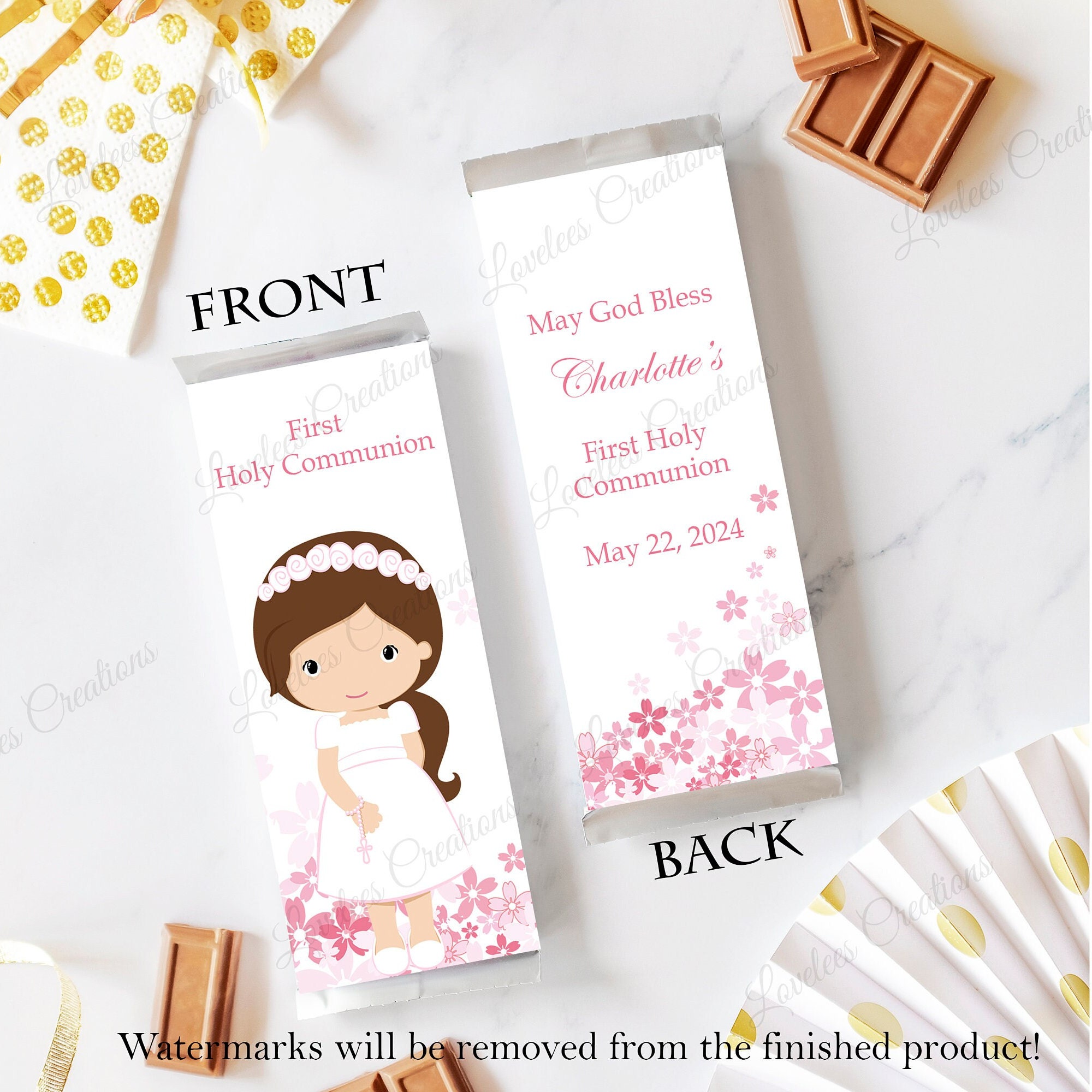 First Holy Communion Chocolate Bar Wrapper, Girl First Communion Favor ...