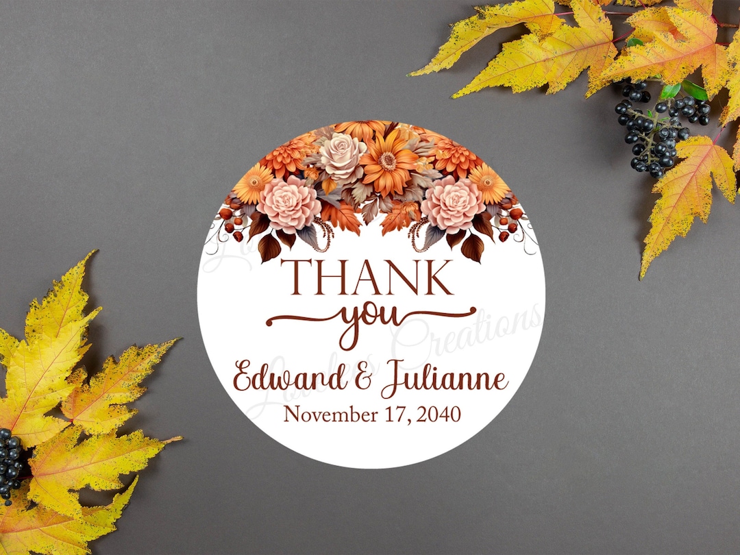 Personalized Wedding Sticker - Fall Floral Wedding Sticker - Wedding ...