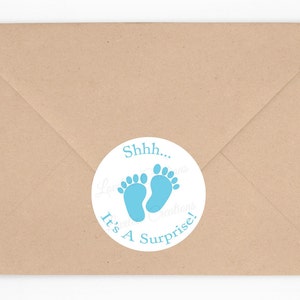 Shhh It's a Surprise Baby Shower Sticker- Surprise Boy Baby Shower ...