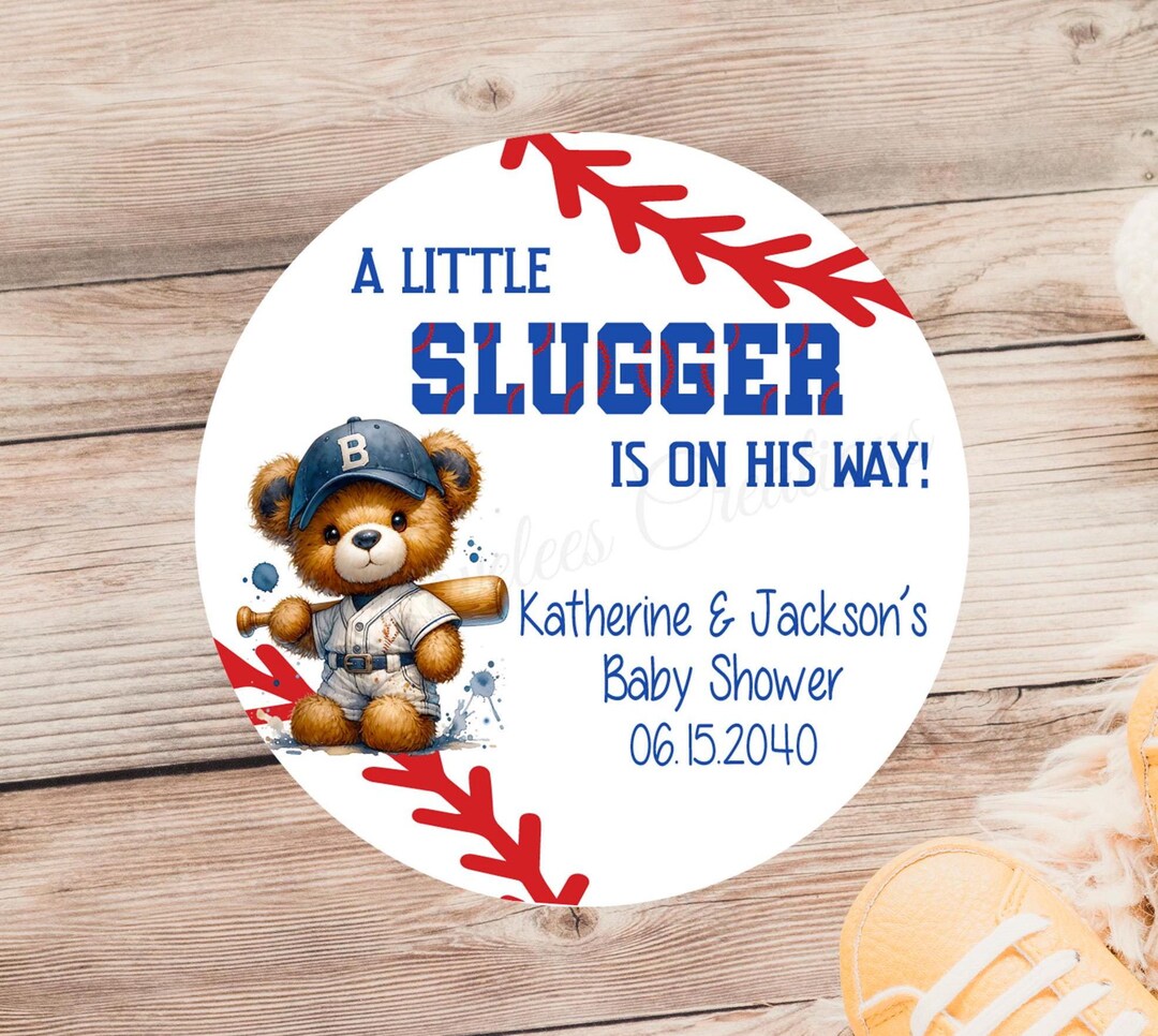 Baseball Baby Shower Stickers | A Little Slugger is on His Way ...