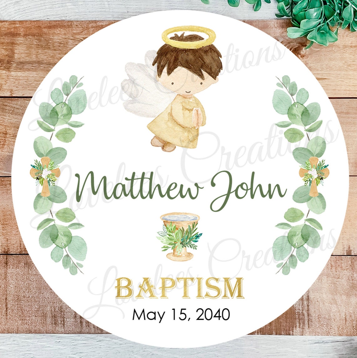 Baptism Angel Boy Personalized Label, Custom Christening Sticker, Mi ...