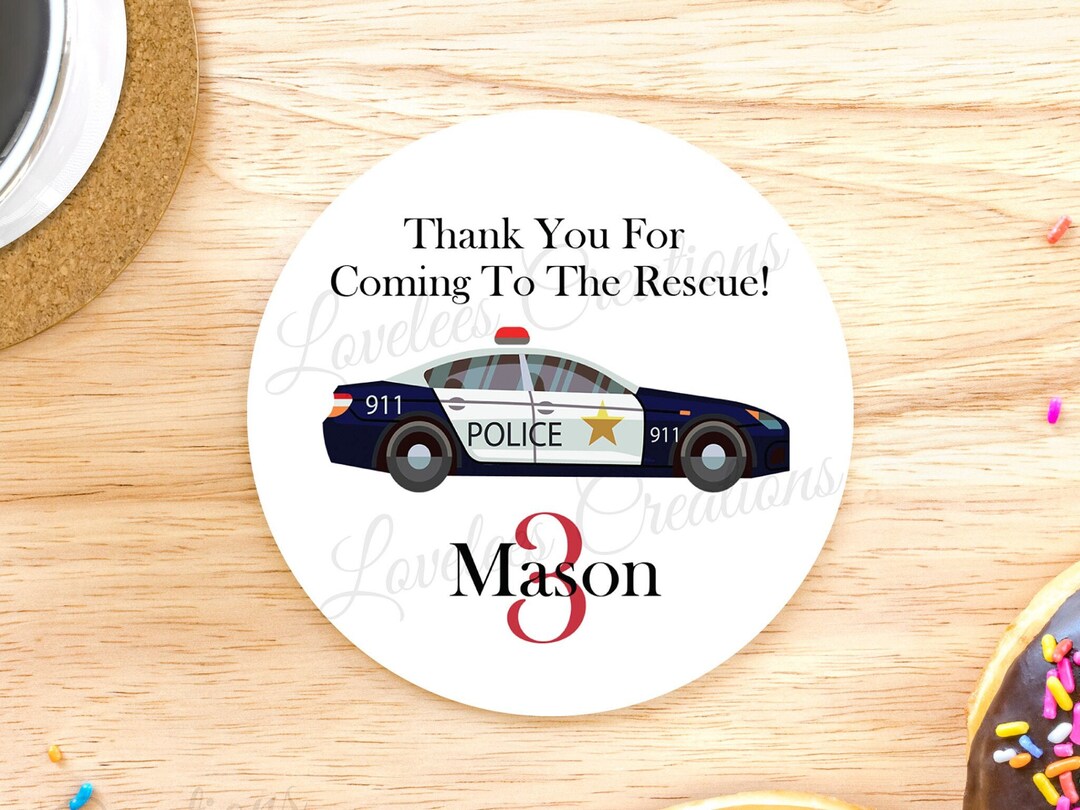 Personalized Police Car Birthday Sticker, Police Birthday Label, Custom ...