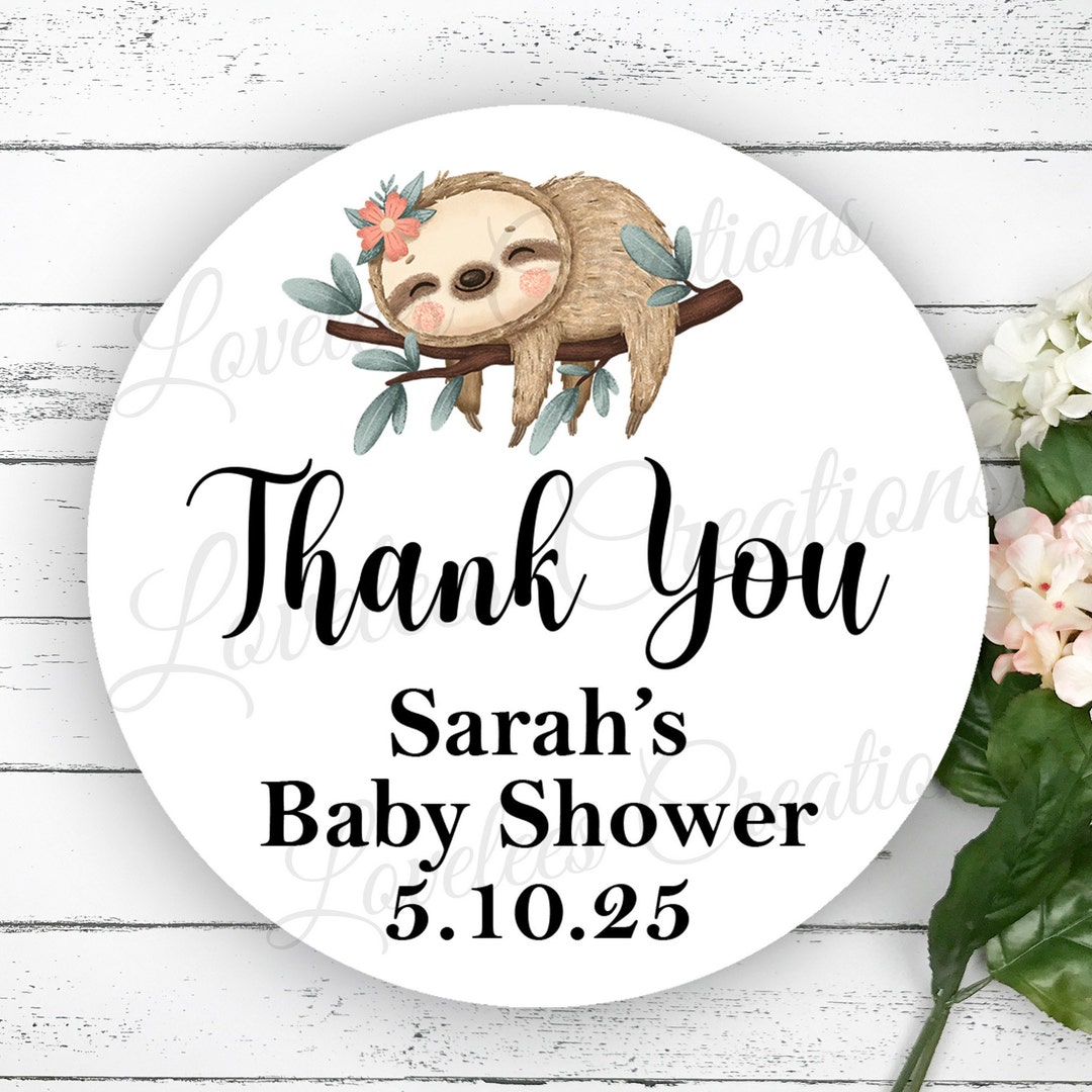 Sloth Baby Shower Sticker - Sloth Baby Shower Label - Sloth Favor ...