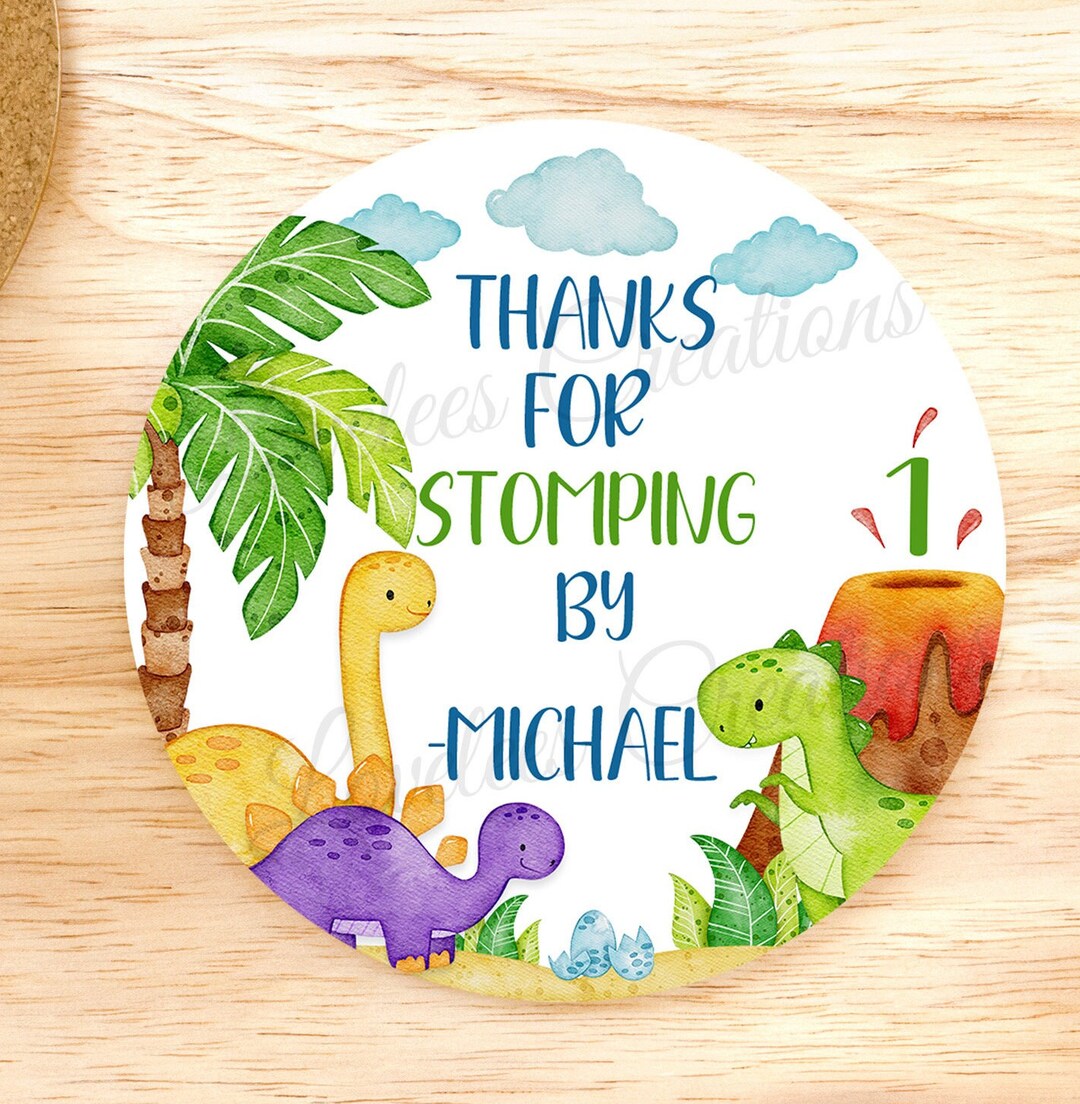 Personalized Dinosaur Party Birthday Sticker - Custom Dinosaur Labels ...