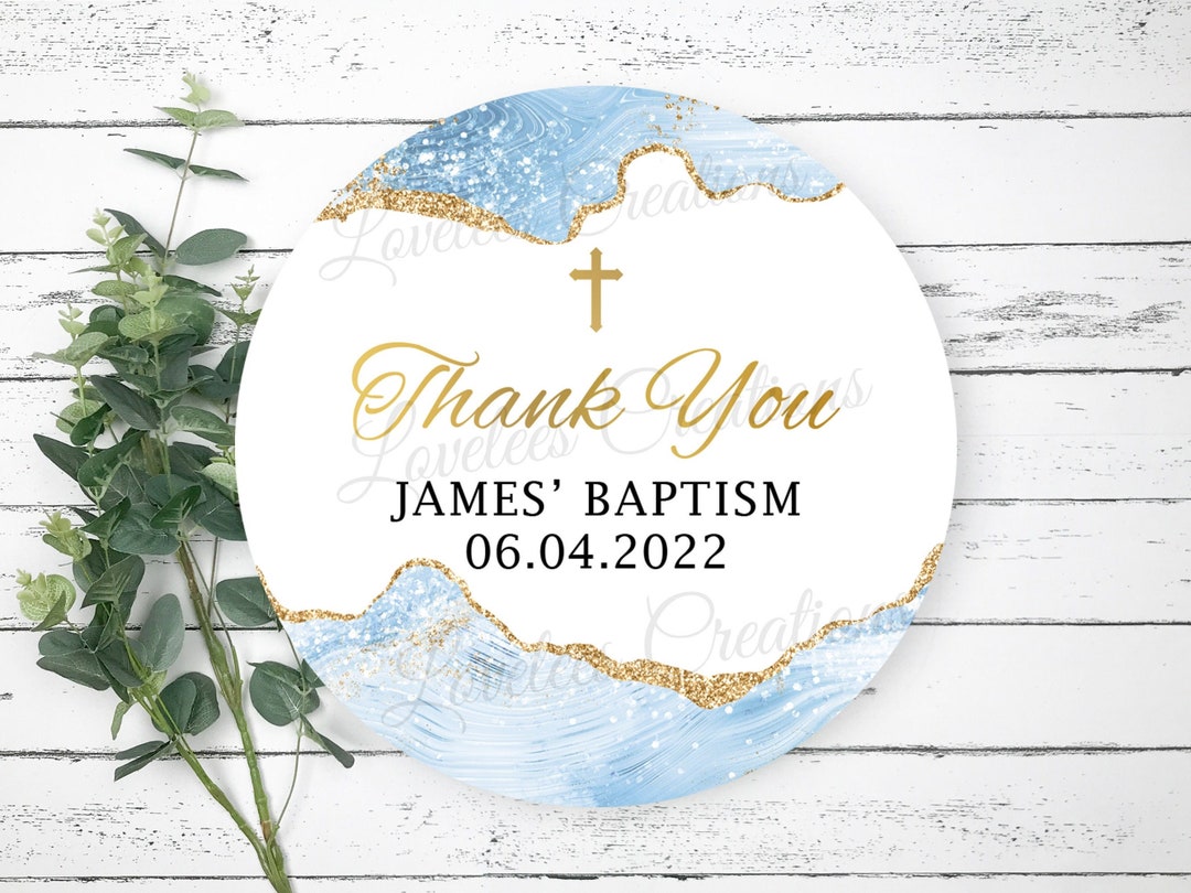 Baptism - Christening - Round Stickers - Blue and Gold Stickers - Boy ...