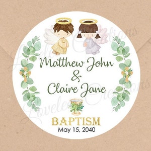Baptism Thank You Stickers | Angel Theme Favor Labels, Custom Name ...