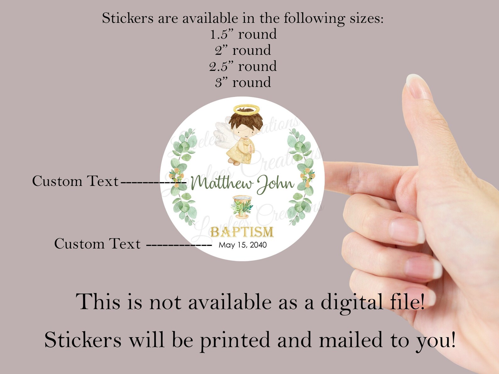 Baptism Angel Boy Personalized Label, Custom Christening Sticker, Mi ...