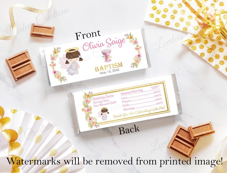 Girl Angel Baptism Chocolate Bar Wrapper, Mi Bautizo, Christening Favor ...