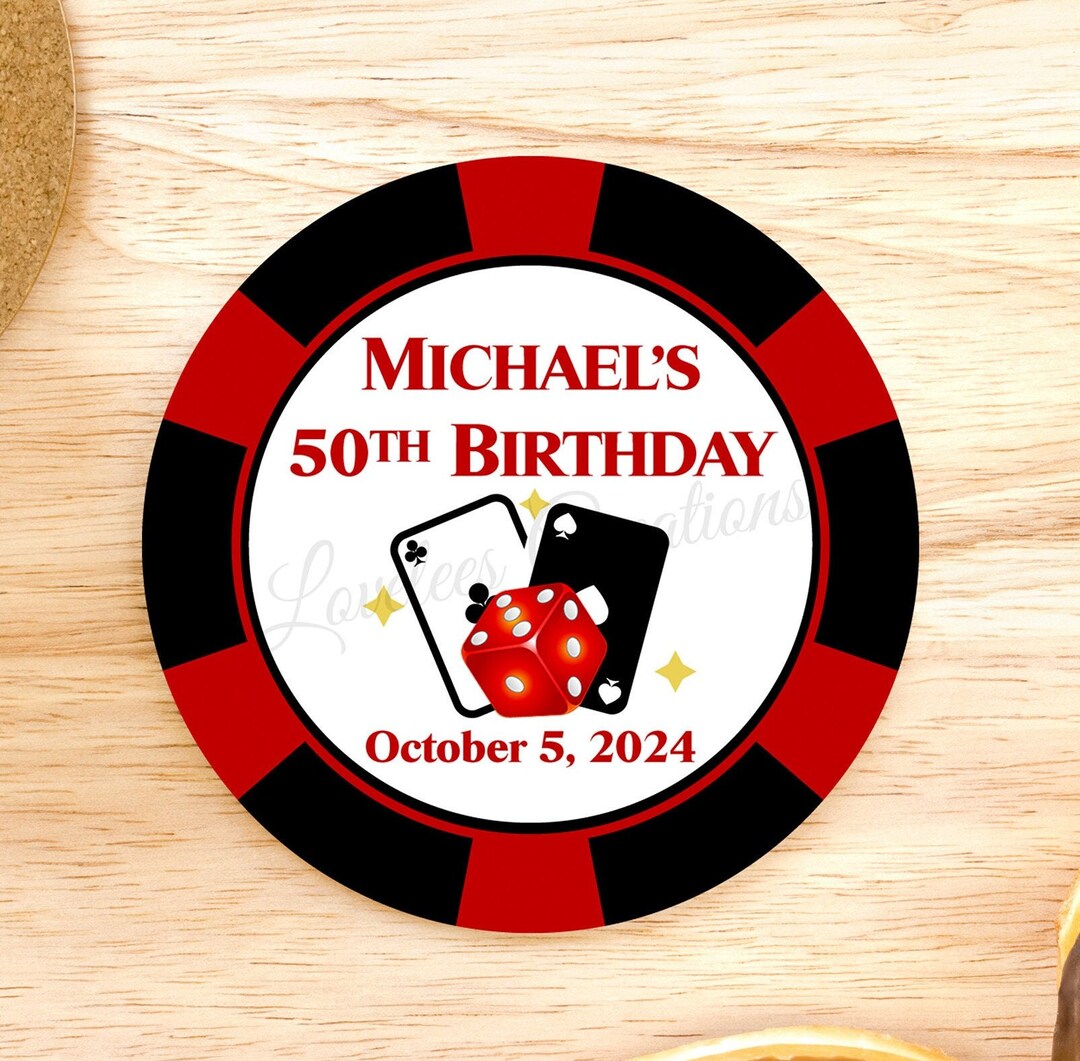 Poker Chip Theme Birthday Label, Personalized Poker Theme Bachelor ...
