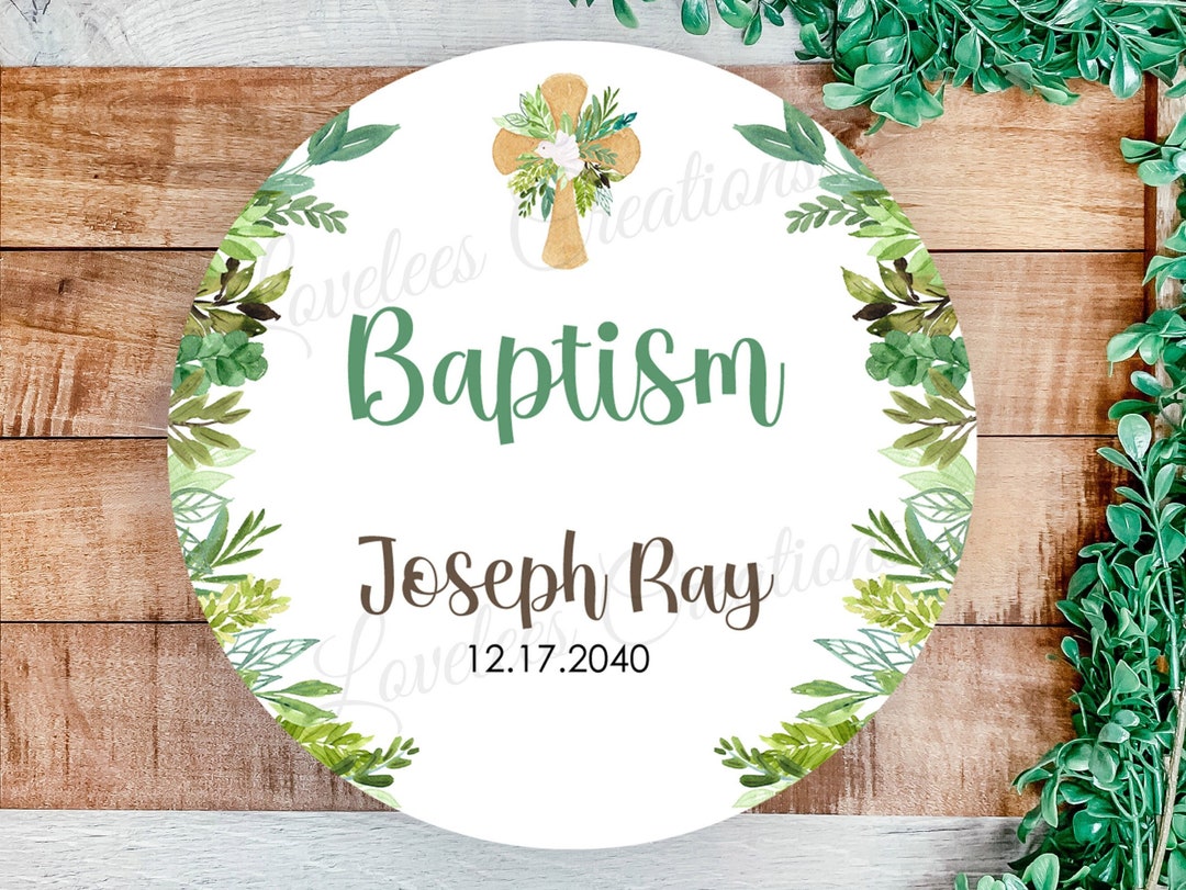 Baptism Round Favor Sticker, Personalized Christening Label, Mi Bautizo ...