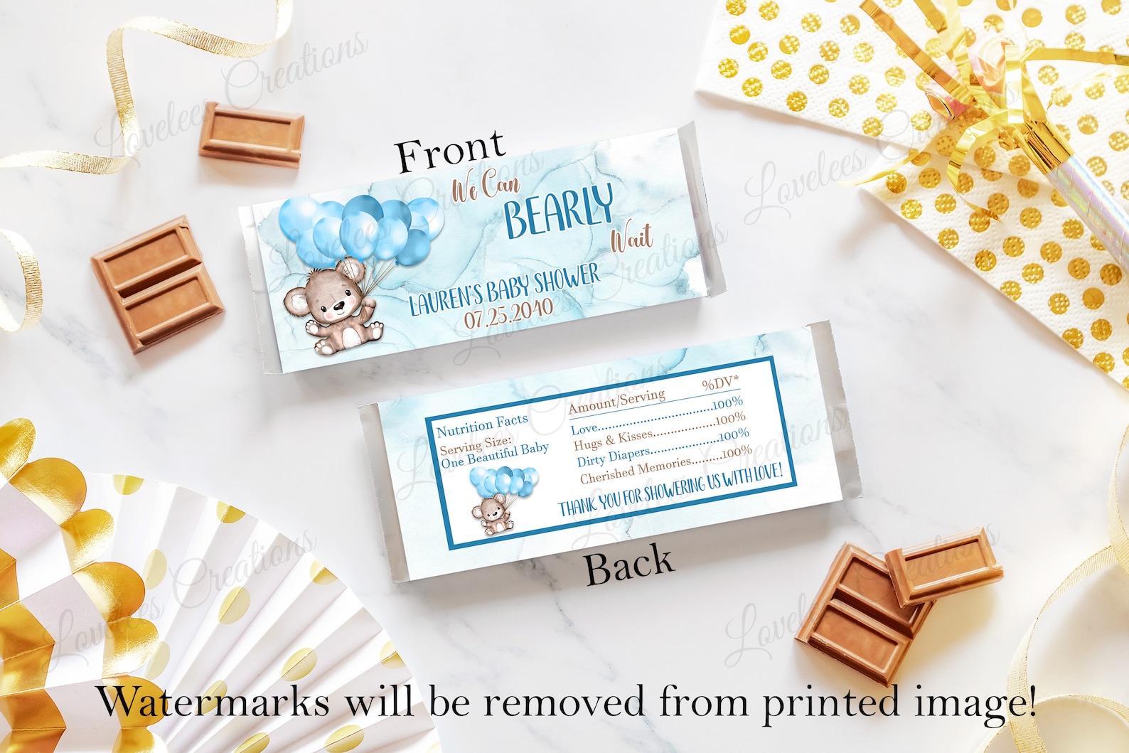 Teddy Bear Baby Shower Chocolate Bar Wrapper, Brown Bear Candy Bar ...
