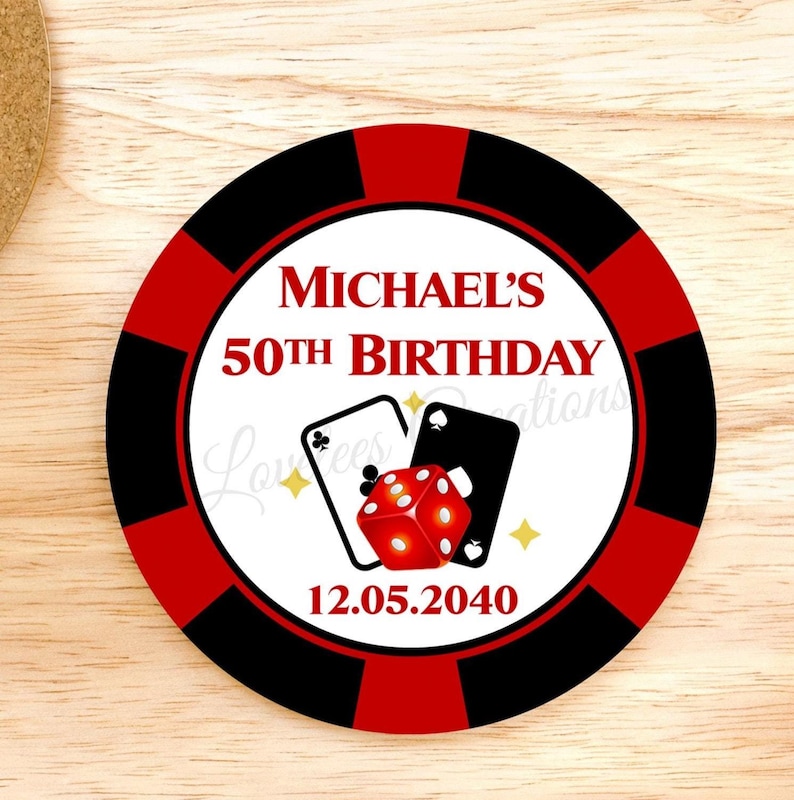 Poker Chip Theme Birthday Label, Personalized Poker Theme Bachelor ...